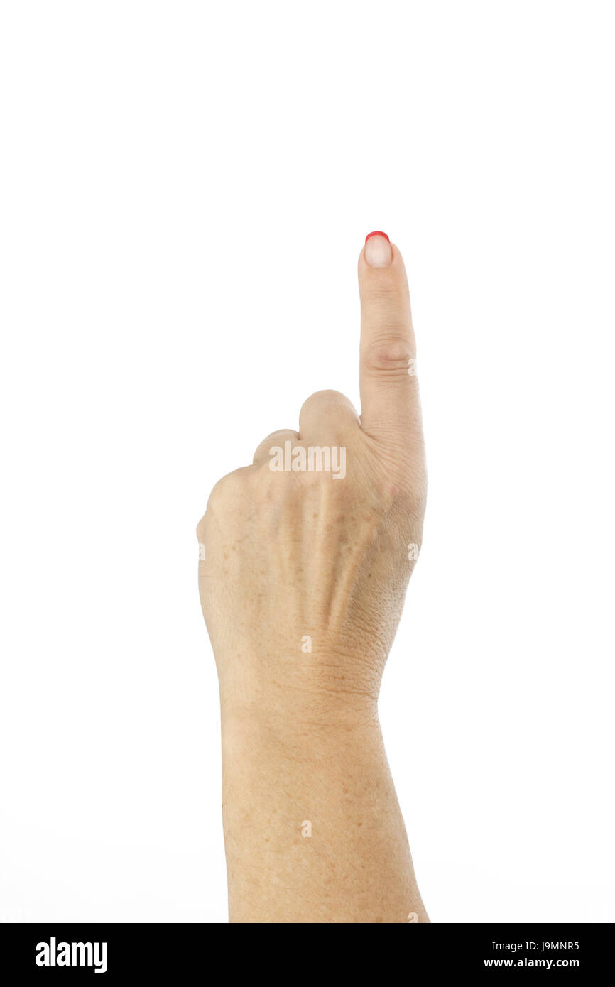 Woman hand pressing isolated on white background Stock Photo - Alamy