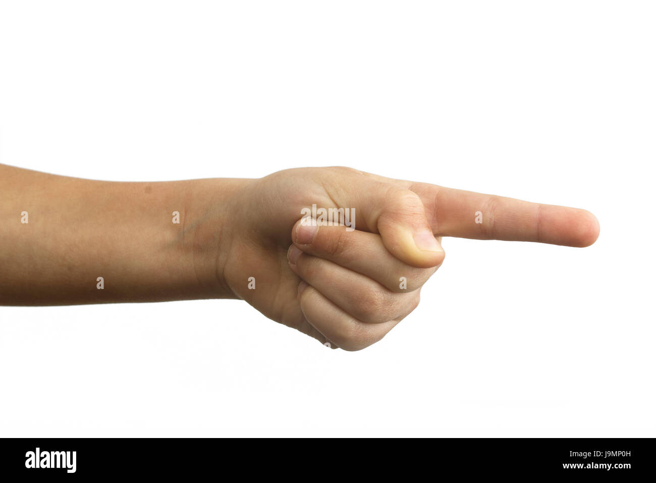 Children's hand showing number one, point, index finger isolated on ...