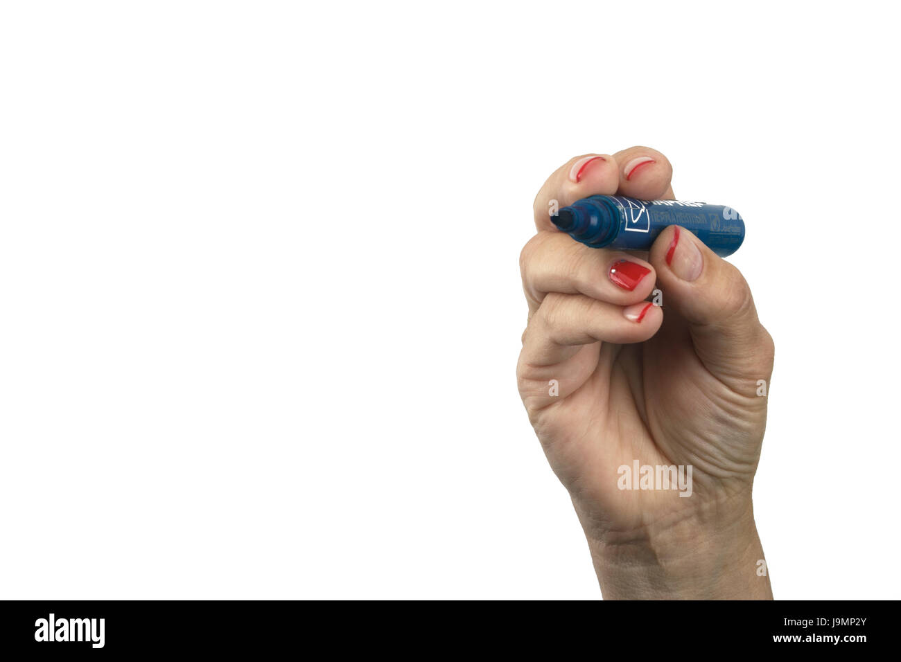 Female hand with a marker isolated on white background Stock Photo - Alamy
