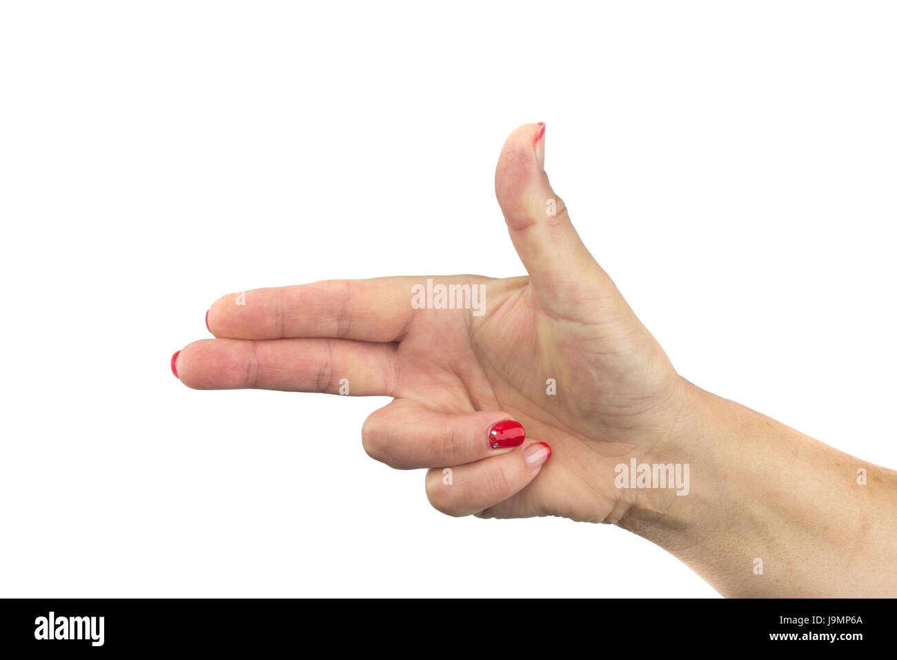 Female hand making a gun gesture isolated on white background Stock ...