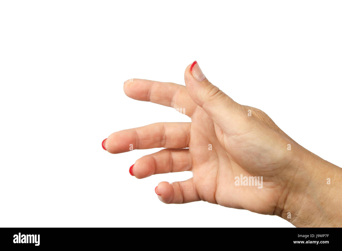 Stretching beautiful woman's hand isolated on white background Stock ...