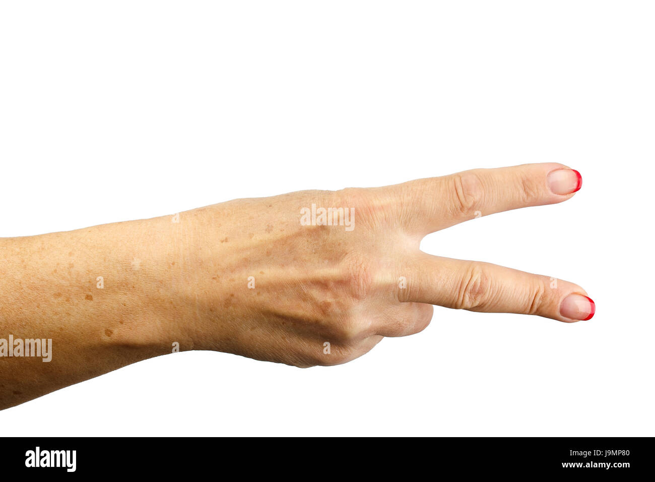 Woman two finger and hand count number two isolated on white background ...