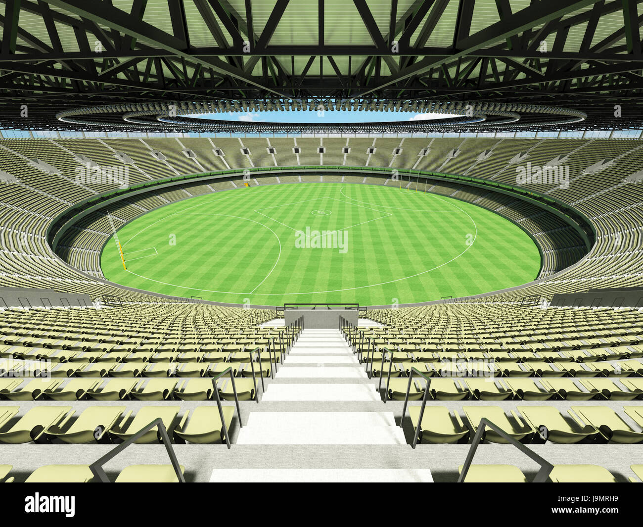 3D render of a round Australian rules football stadium with green gray ...