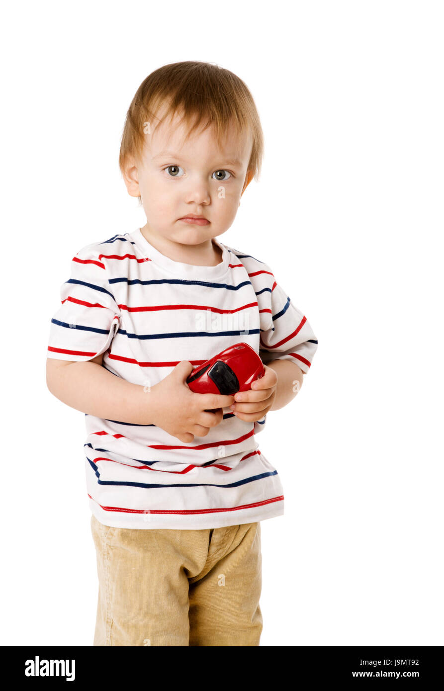Happy Boy holding toy car isolated on white Stock Photo - Alamy