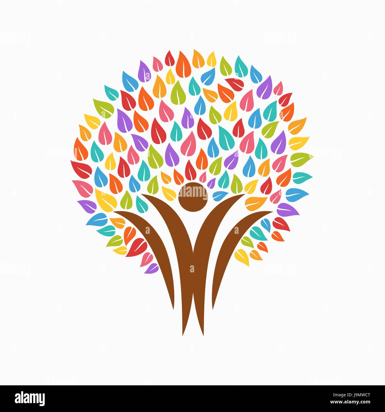 Colorful tree symbol with people silhouettes. Concept illustration for ...