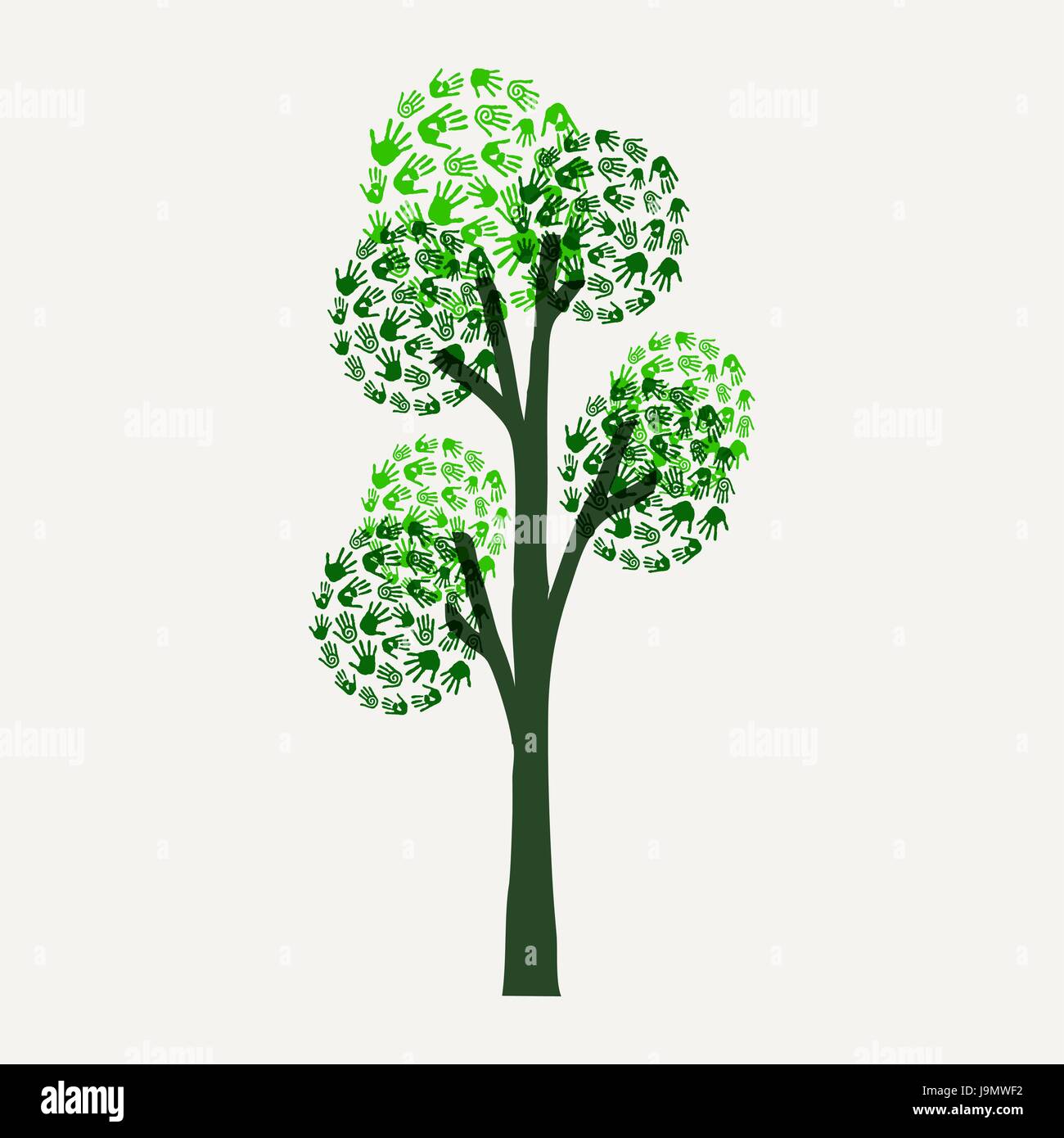 Green tree with human hand print art. Eco friendly concept illustration ...