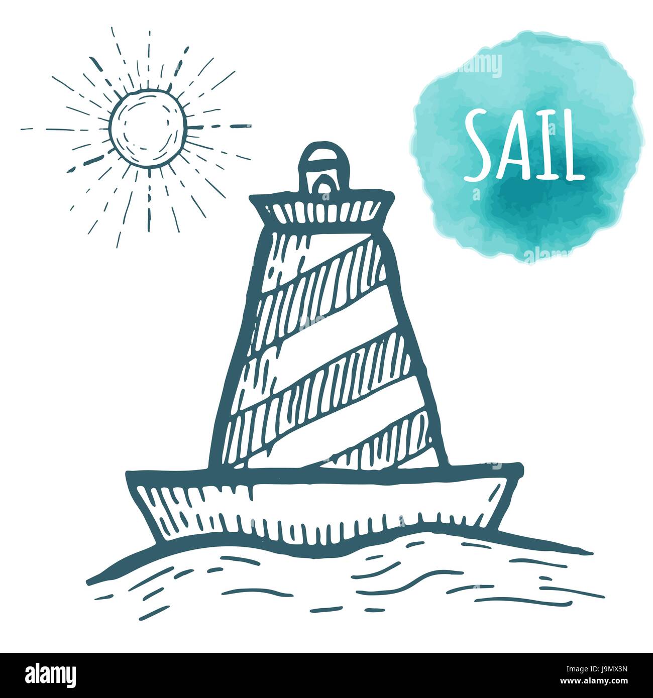 Buoy drawing on white background. Hand drawn naval illustration Stock ...