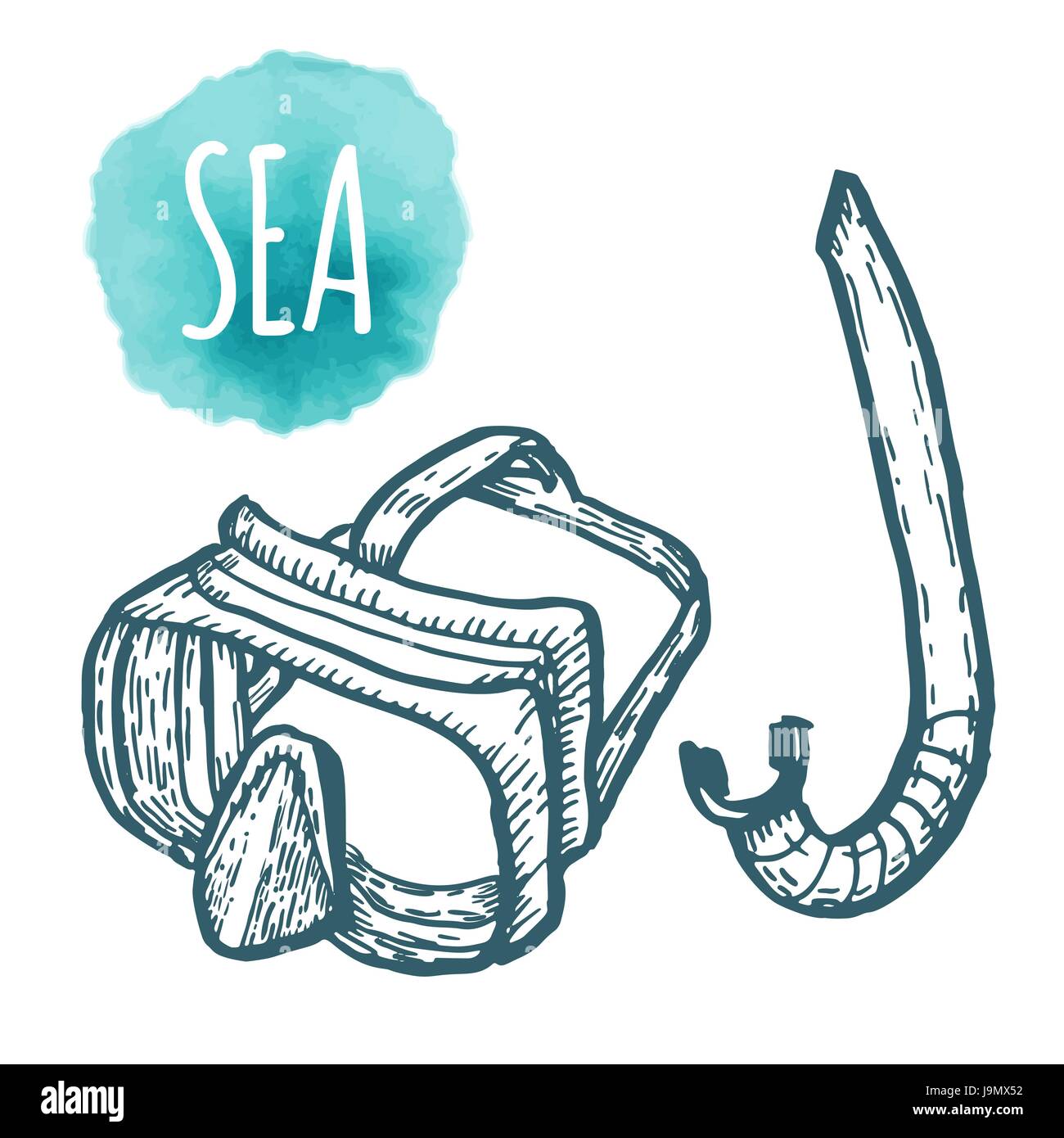 diver mask drawing on white background. Hand drawn illustration Stock ...