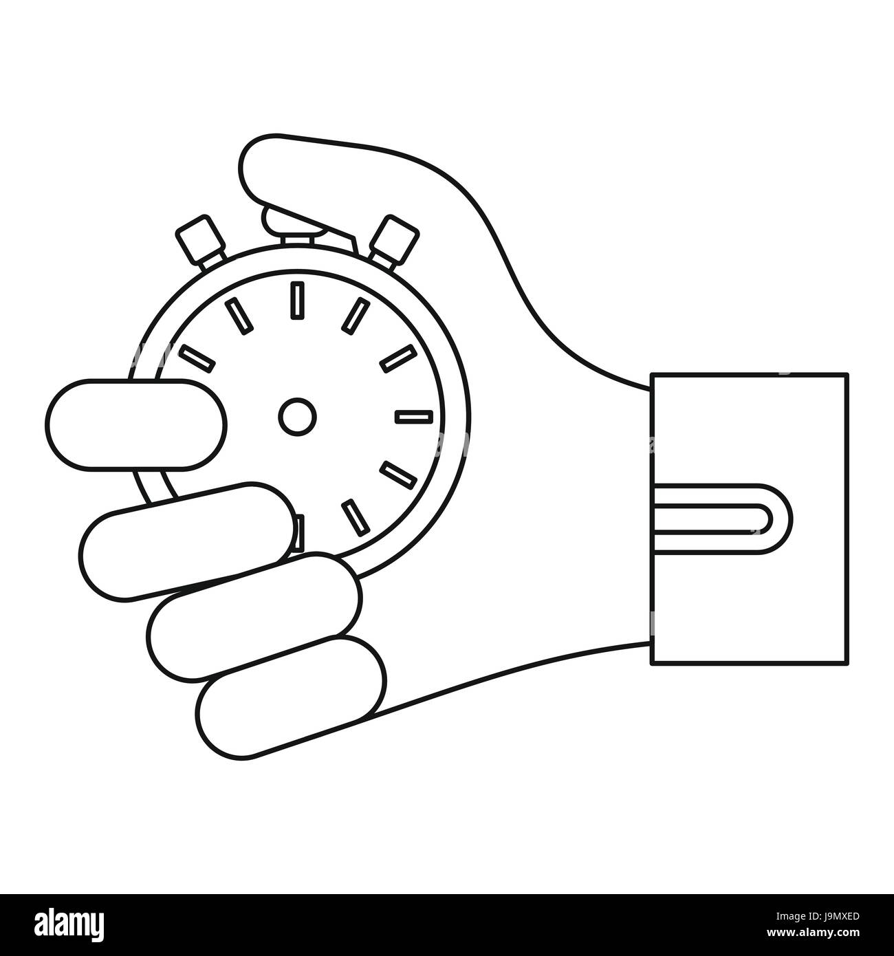Stopwatch in hand icon, outline style Stock Vector Image & Art - Alamy