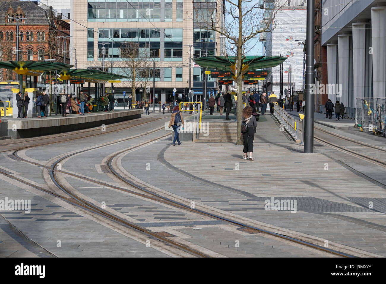 Tram station Manchester city center Stock Photo - Alamy