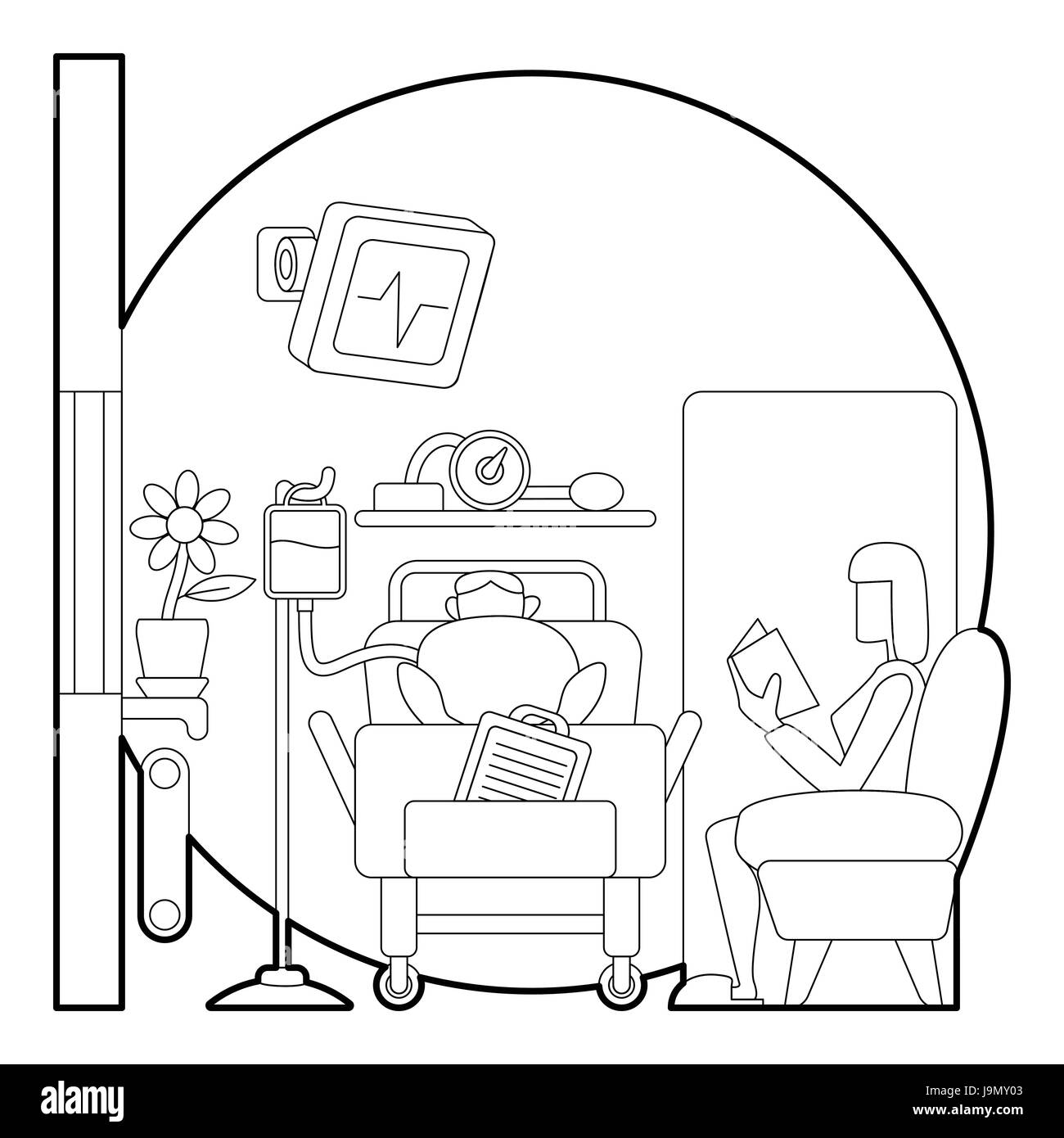 Patient in hospital bed with monitor Stock Vector Images - Alamy