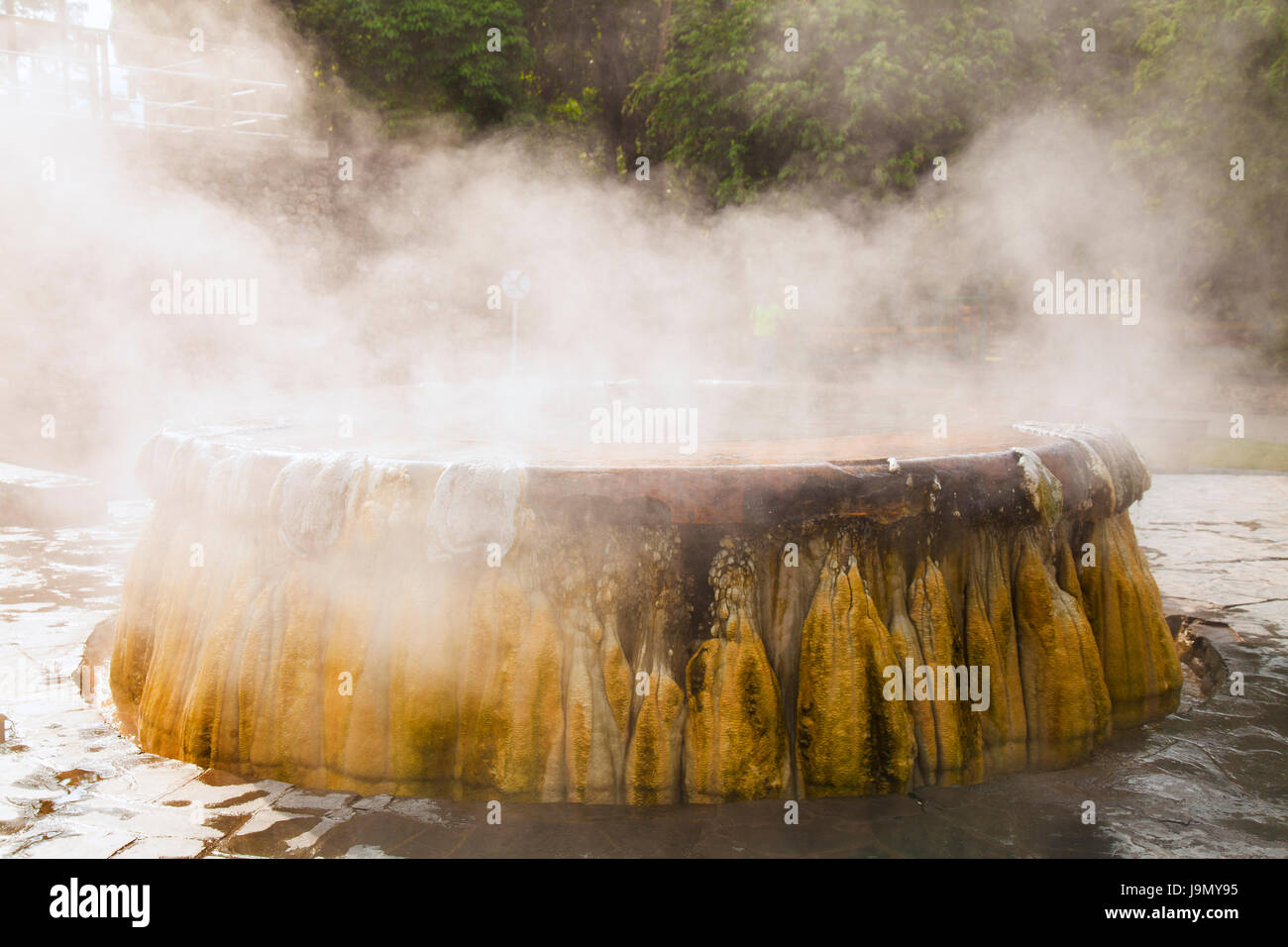 volcanic natural hot spring mineral water pool with steam spa and sun ...