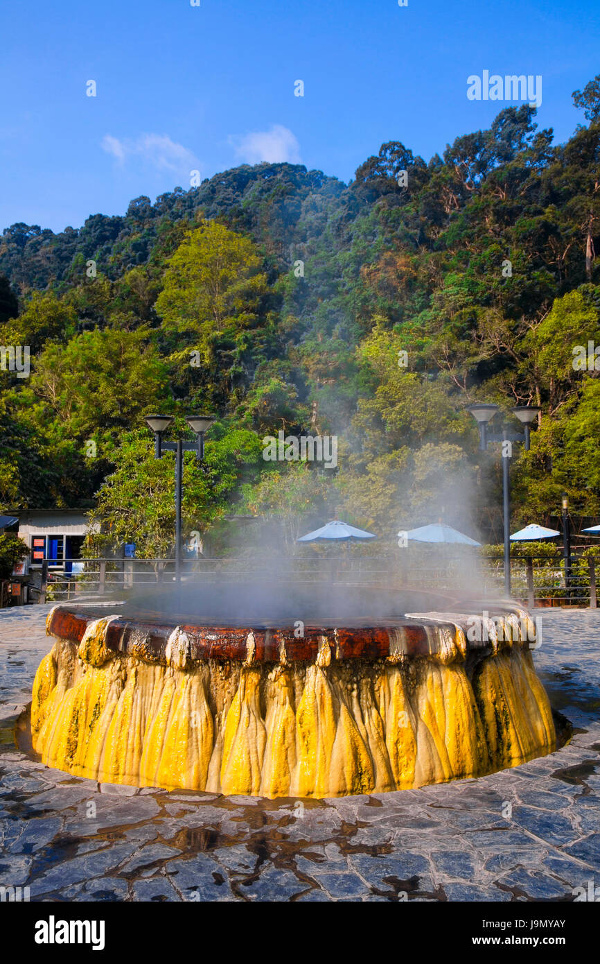 volcanic natural hot spring mineral water pool with steam spa and sun ...