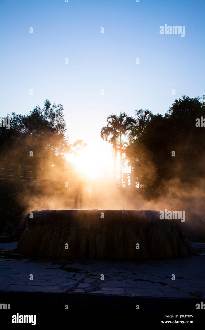 volcanic natural hot spring mineral water pool with steam spa and sun ...