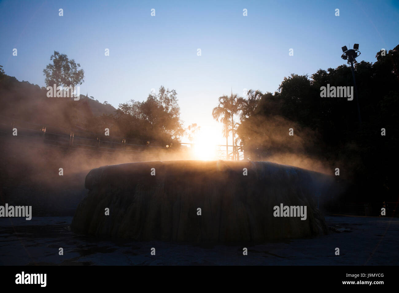volcanic natural hot spring mineral water pool with steam spa and sun ...