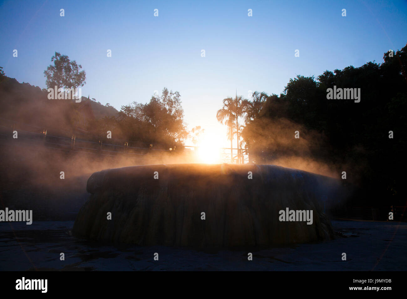 volcanic natural hot spring mineral water pool with steam spa and sun ...
