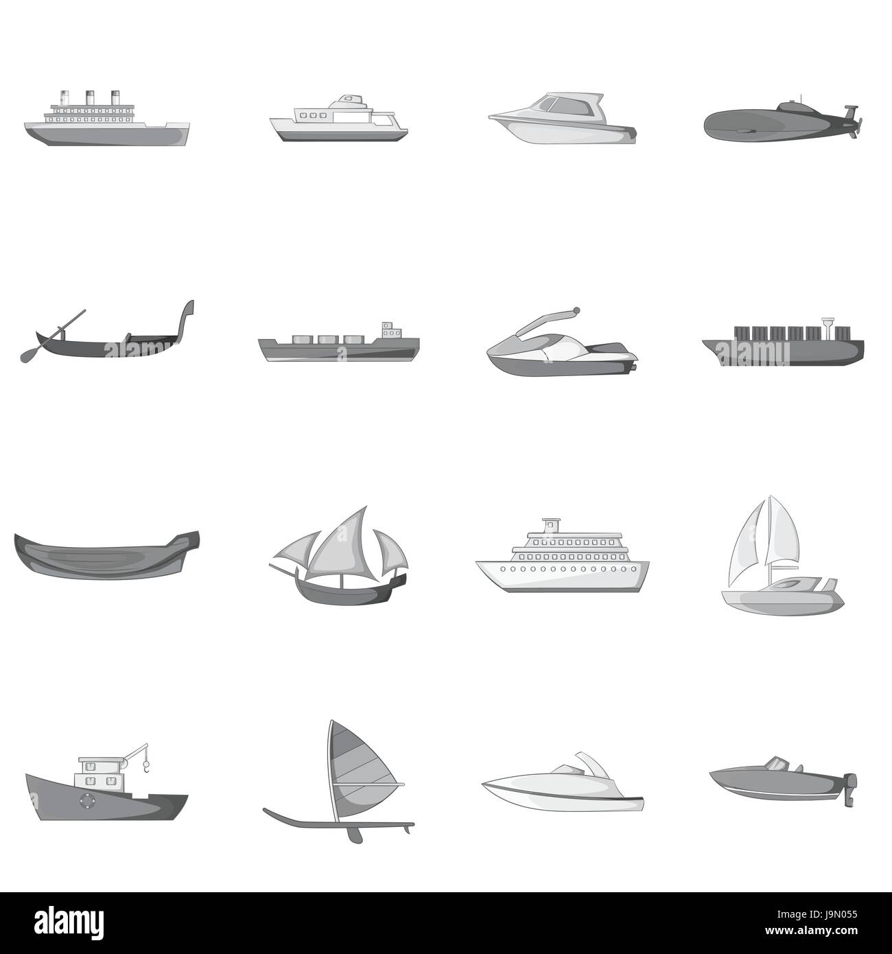 Ship and boat icons set, gray monochrome style Stock Vector Image & Art ...
