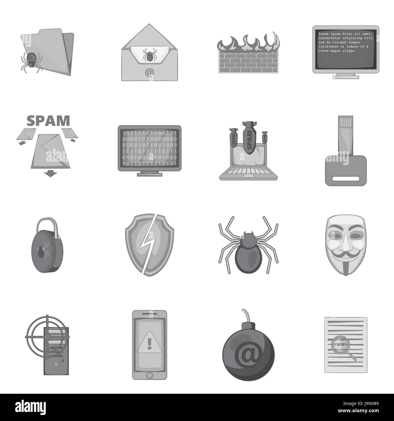 Computer security icons set, gray monochrome style Stock Vector Image ...