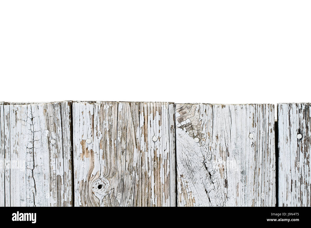 Old wood planks background with chippy paint isolated against white ...