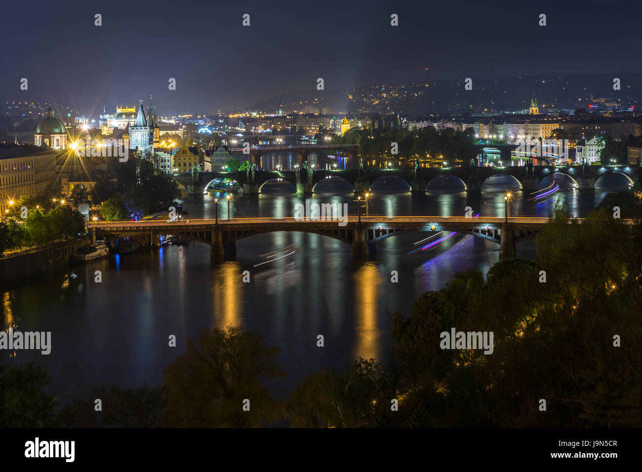 Bridges of Prague at night Stock Photo - Alamy
