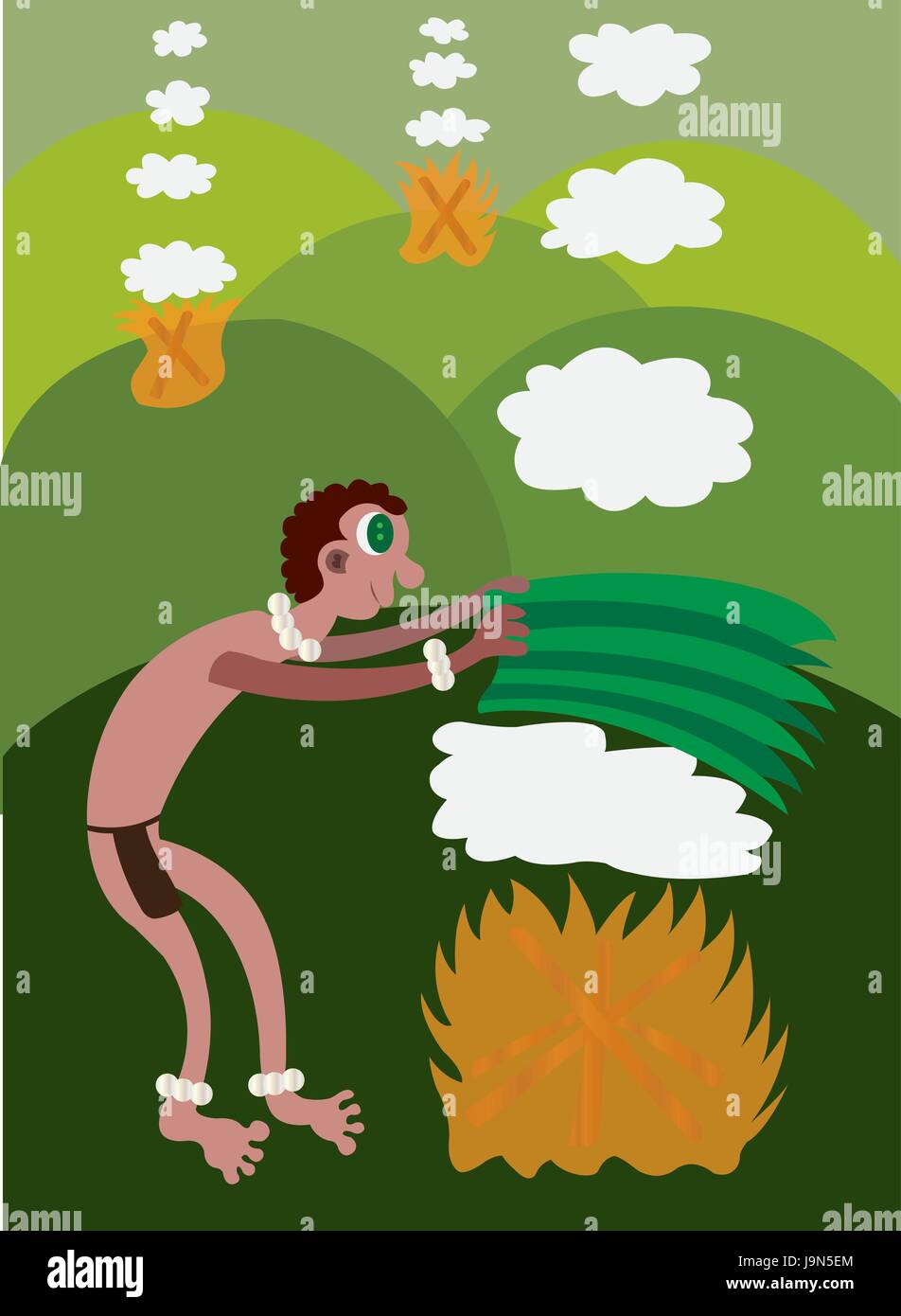 a tribesman using fire and smoke signal to send a message Stock Vector ...