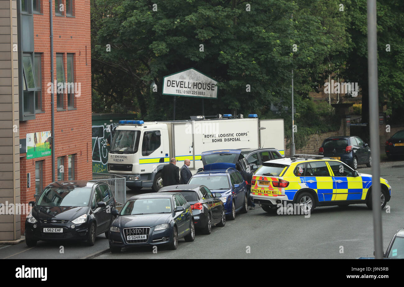 A Royal Logistical Corps Bomb Disposal lorry arriving at Devell House ...