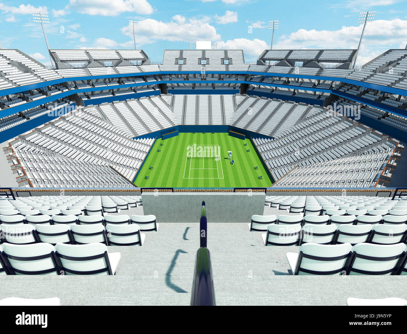 3D render of beautiful large modern tennis grass court stadium for ...
