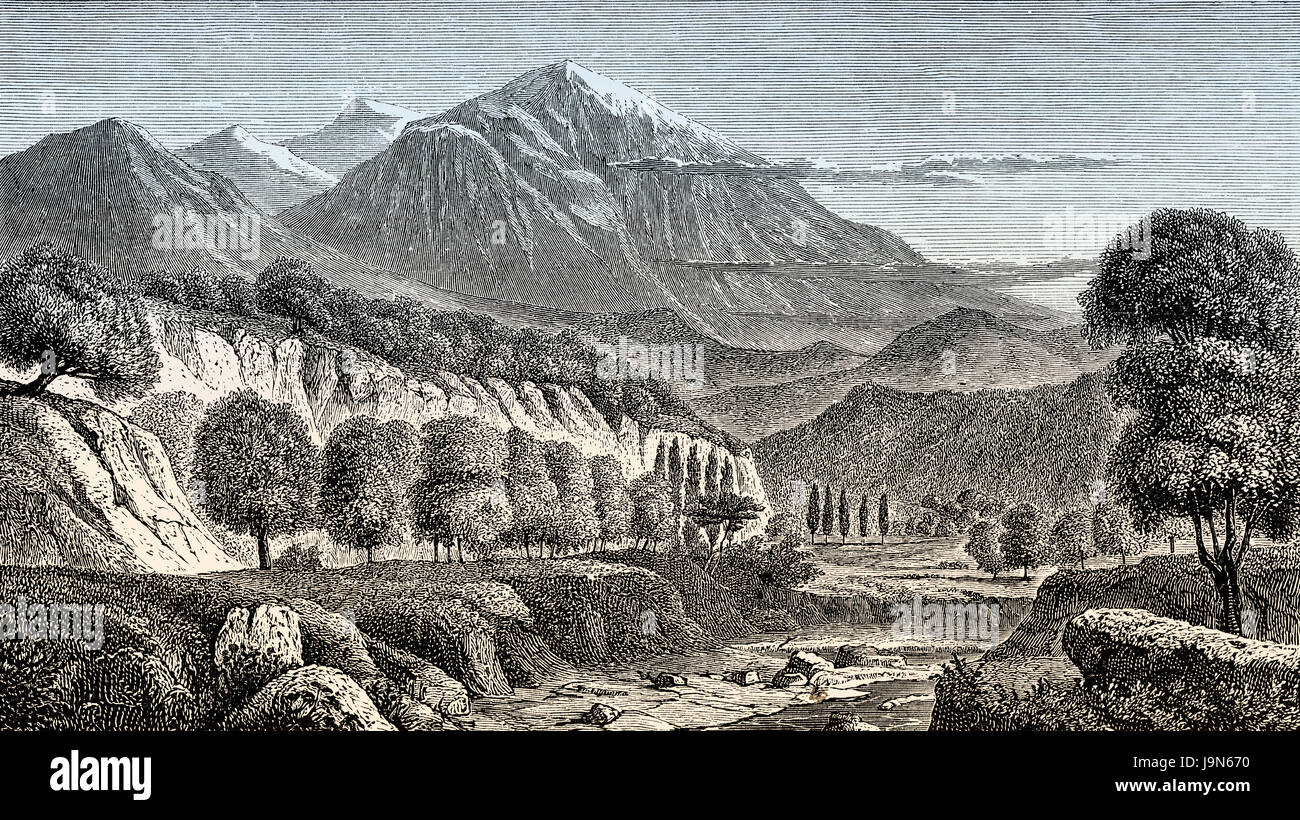The Mount Olympus, the highest mountain in Greece, illustration, 19th ...