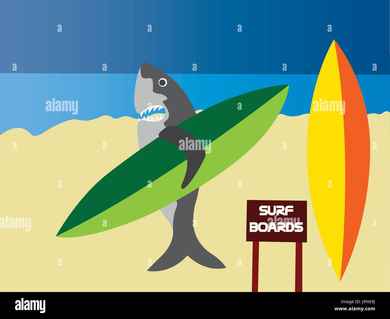 A shark on the beach carrying a surf board Stock Vector Image & Art - Alamy