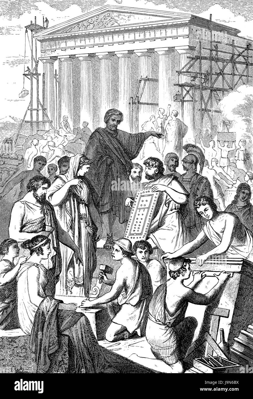 Construction of the Parthenon-Temple, Acropolis in Athens, Greece, 5th Century BC Stock Photo ...