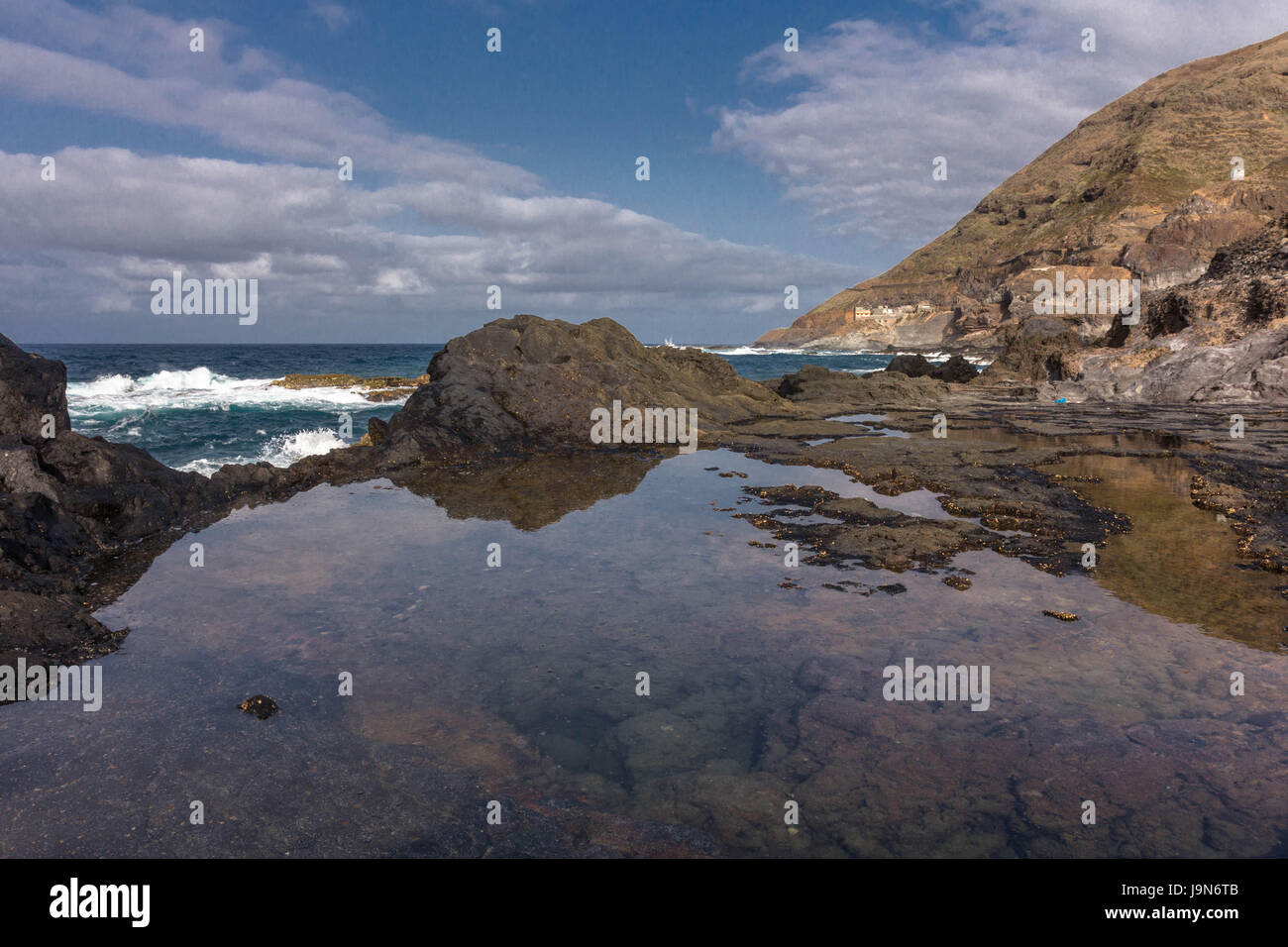 Rock pools at Sinagoga on the coast of Santo Antao in Cape Verde Stock ...
