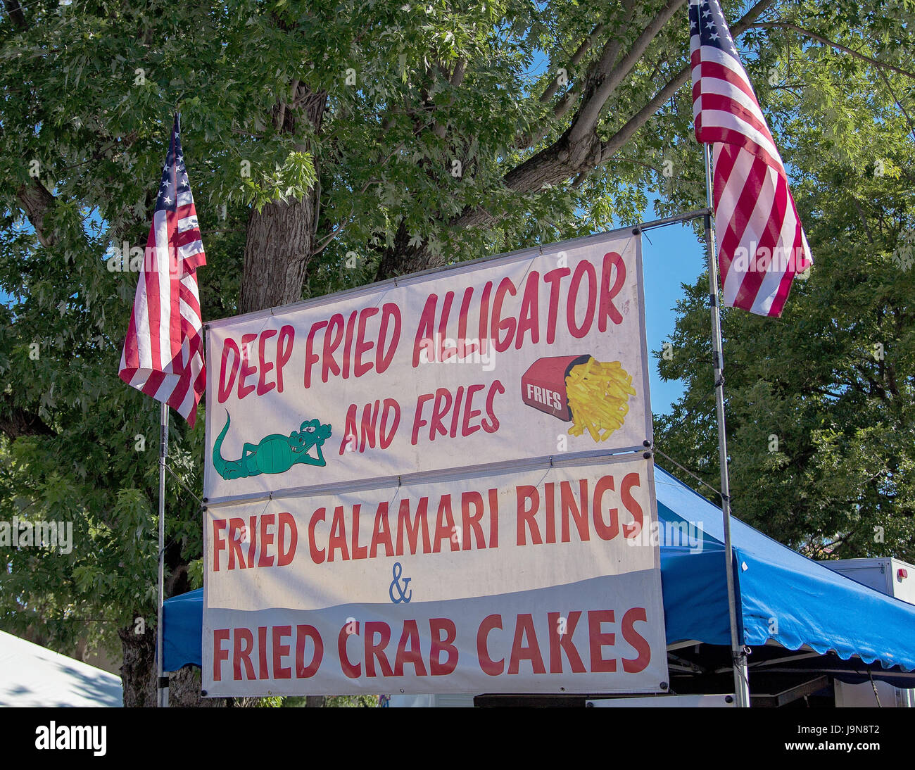 Deep fried alligator and calamari snacks at the county fair Stock Photo ...