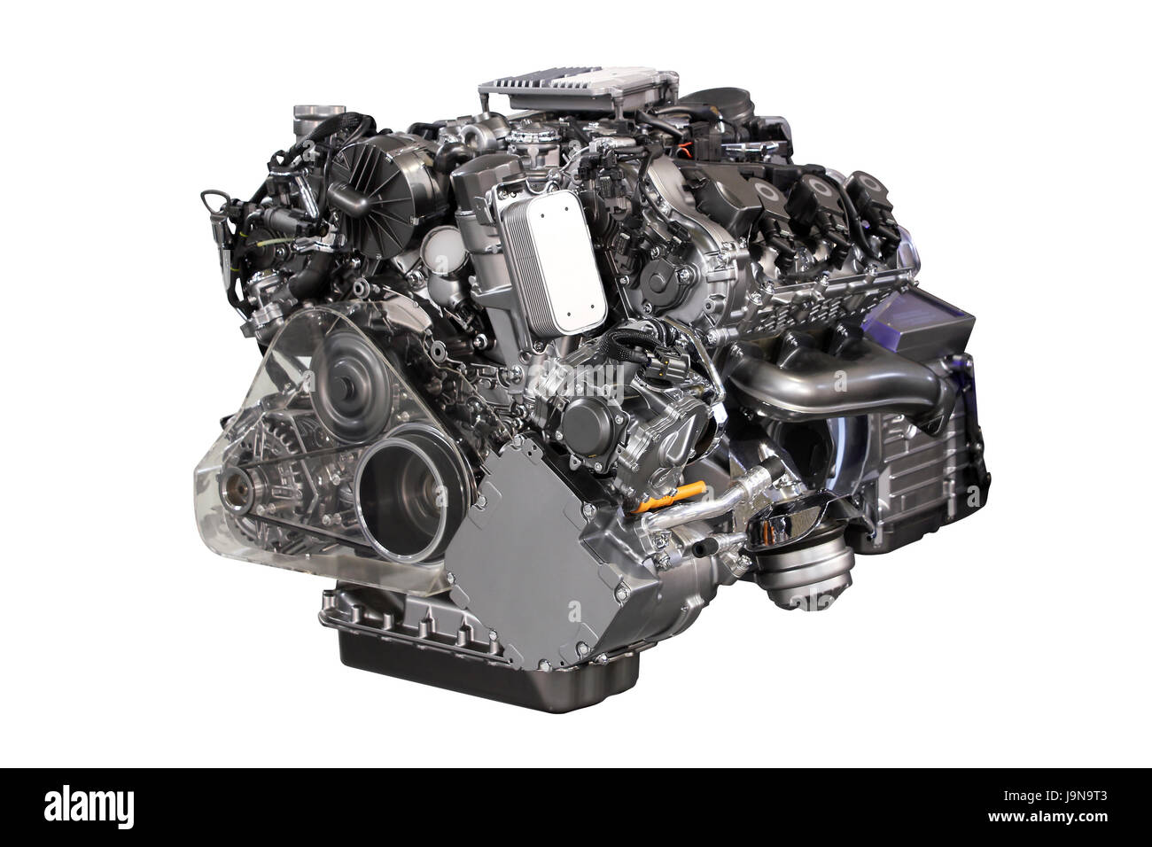 v6 car hybrid engine isolated on white Stock Photo - Alamy
