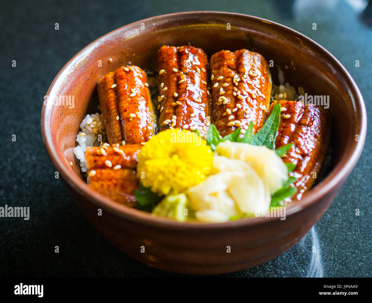 Unagi Don Grilled Eel Rice Bowl, Japanese food dish with decoration ...