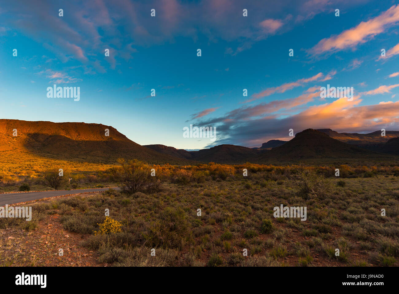 Majestic landscape at Karoo National Park, South Africa. Scenic table ...