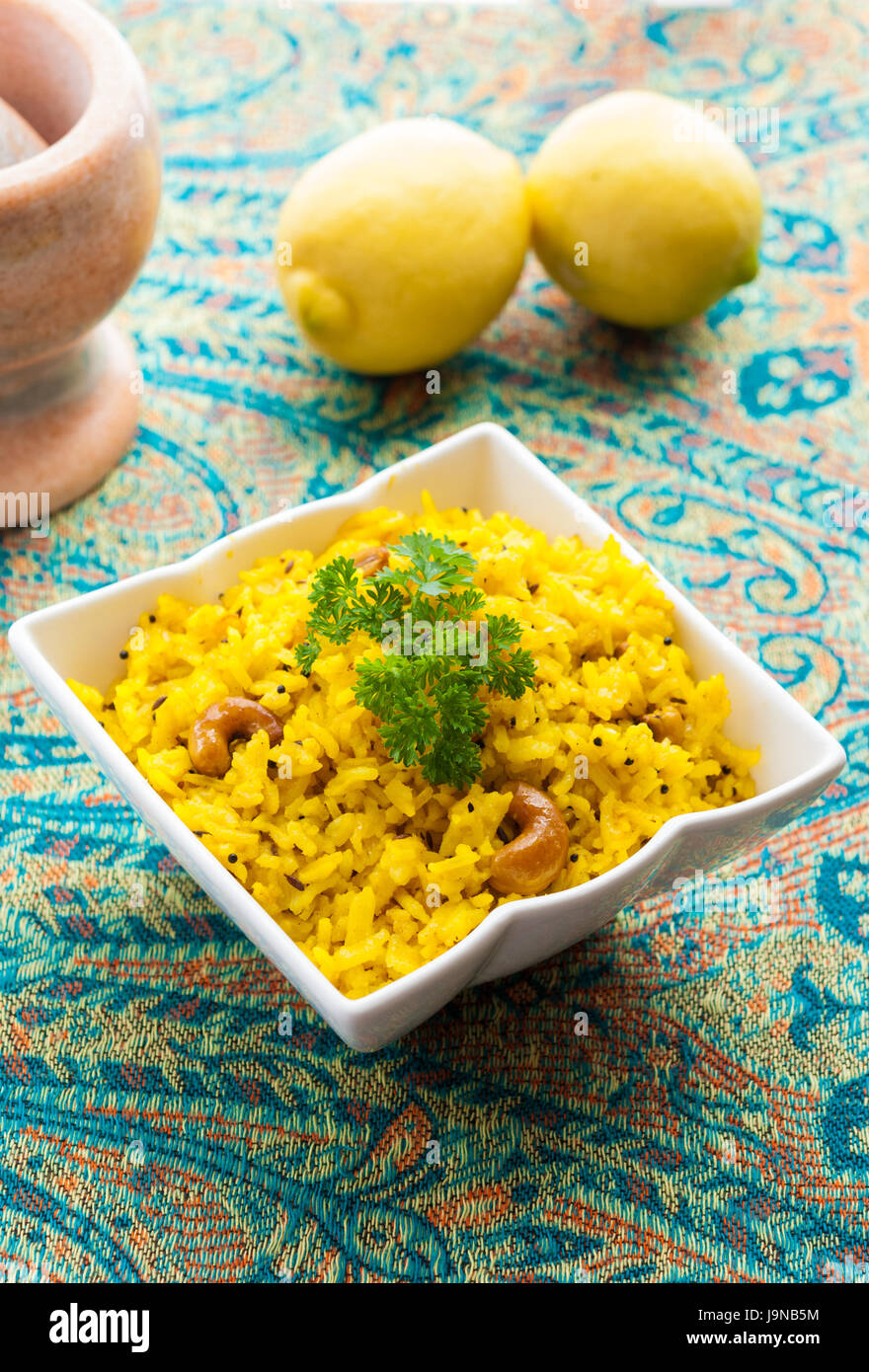 Lemon Rice with cashew - traditional South Indian turmeric rice Stock ...