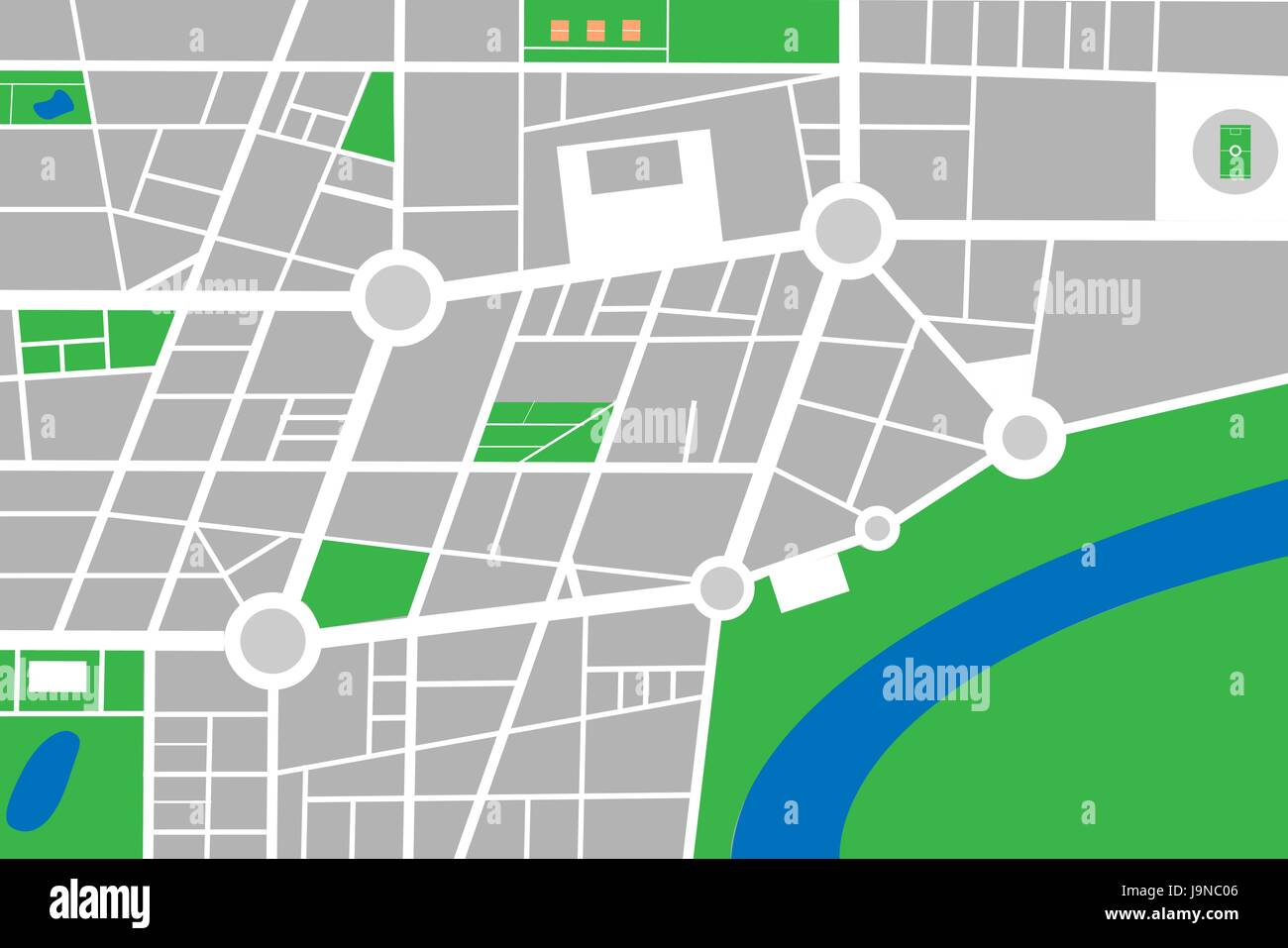 City small abstract town map vector with streets , parks and river ...