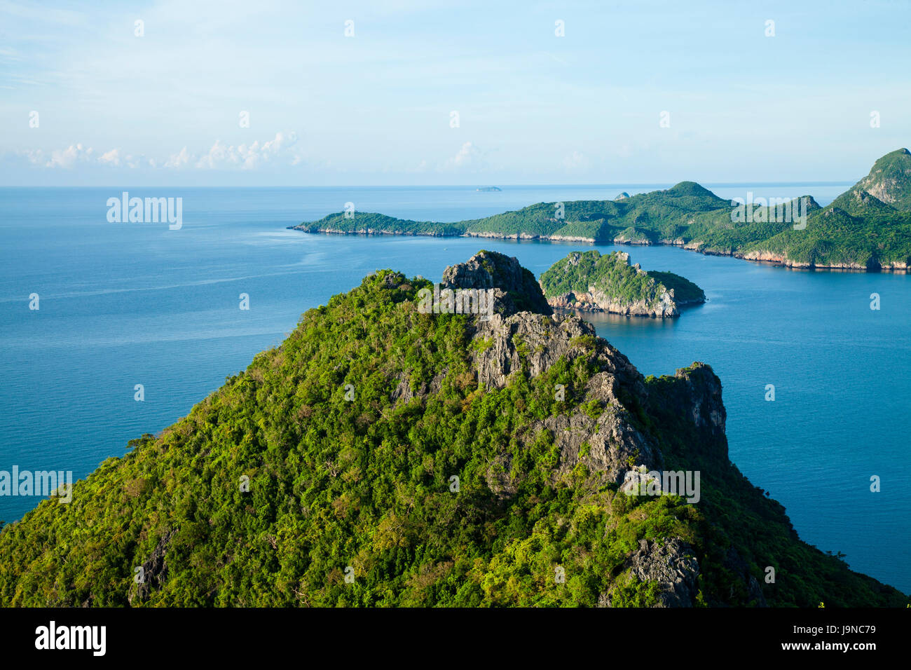 Amazing summer landscape with mountains sea blue sky sun and beautiful ...