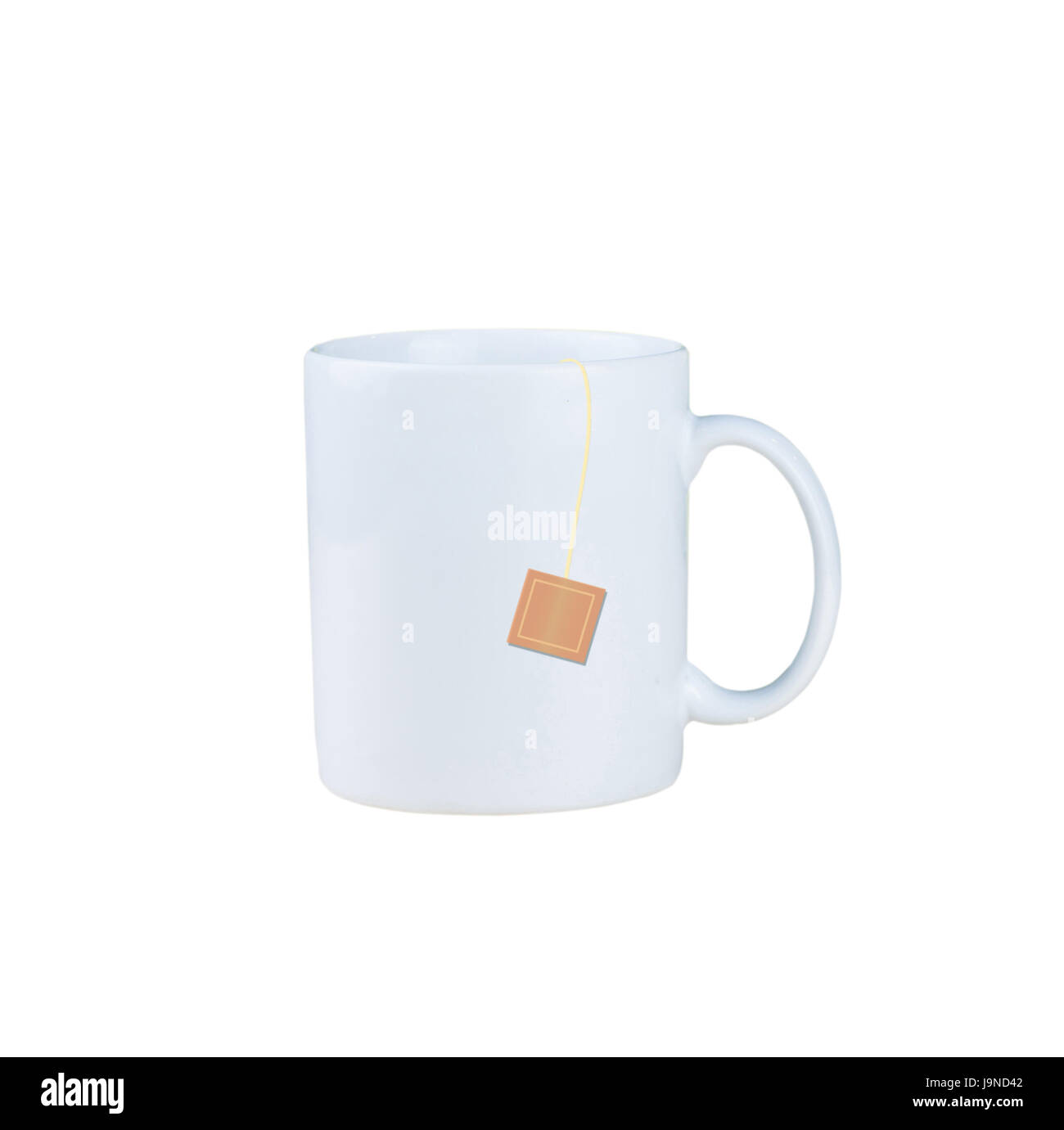 Tea mug with tea bag paper, isolated on white background Stock Photo ...