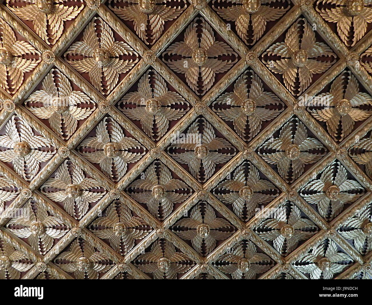 Angel ceiling in golden hall, Golden mosaic - background Stock Photo ...