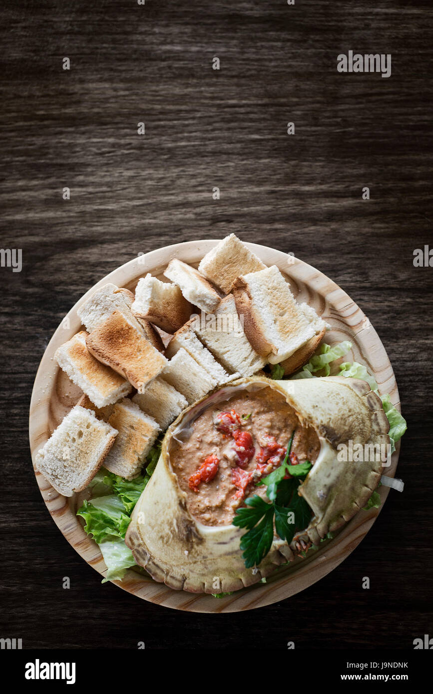 fresh portuguese crab seafood cream mousse with toast tapas snack Stock ...
