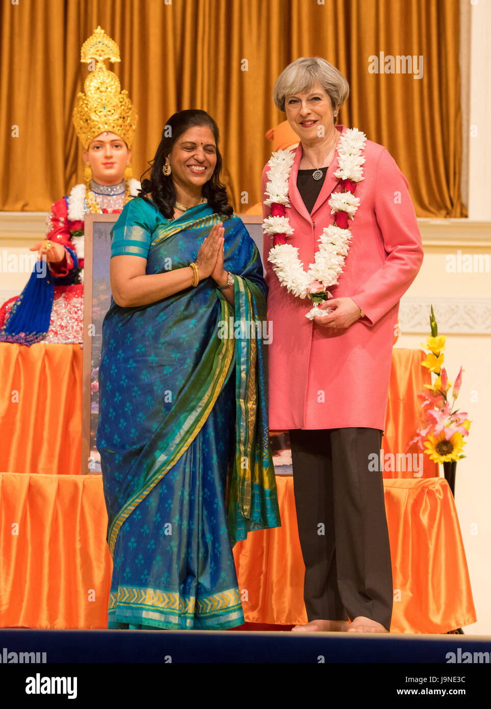 Prime Minister Theresa May during her visit to the Hindu temple, BAPS ...