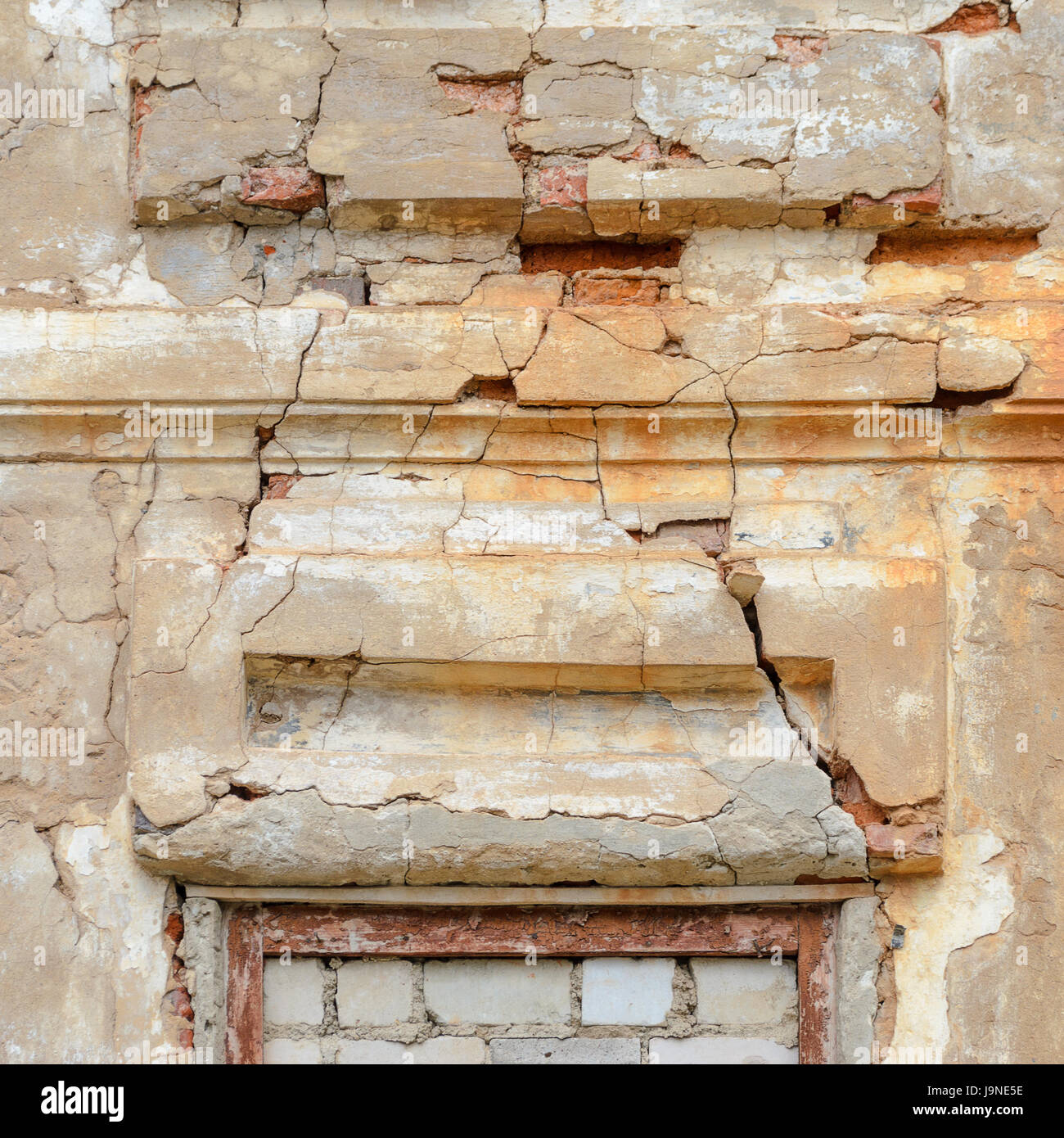 The facade of the old brick building collapses time and weather Stock ...