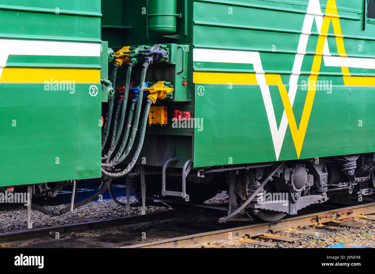 Coupling of the locomotive. Railway infrastructure background Stock ...