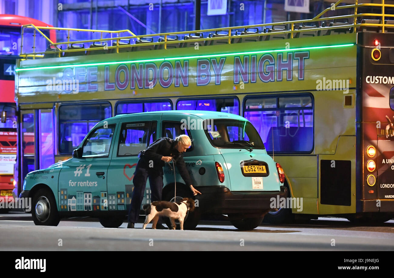 Police sniffer dogs on London Bridge as police are dealing with a ...