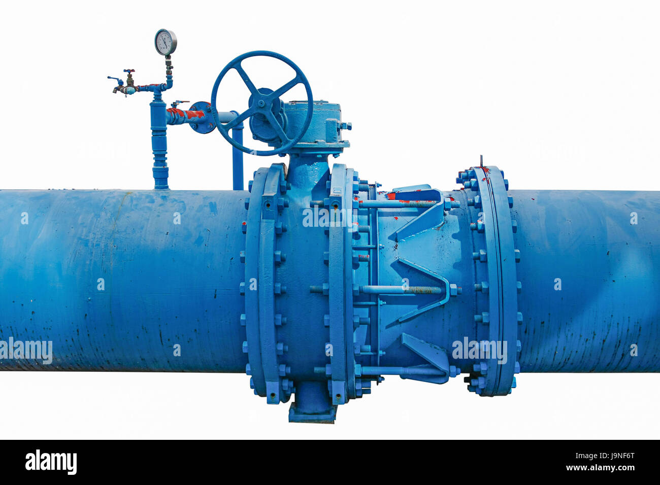 metal pipe valve couplings of irrigation water on white background ...