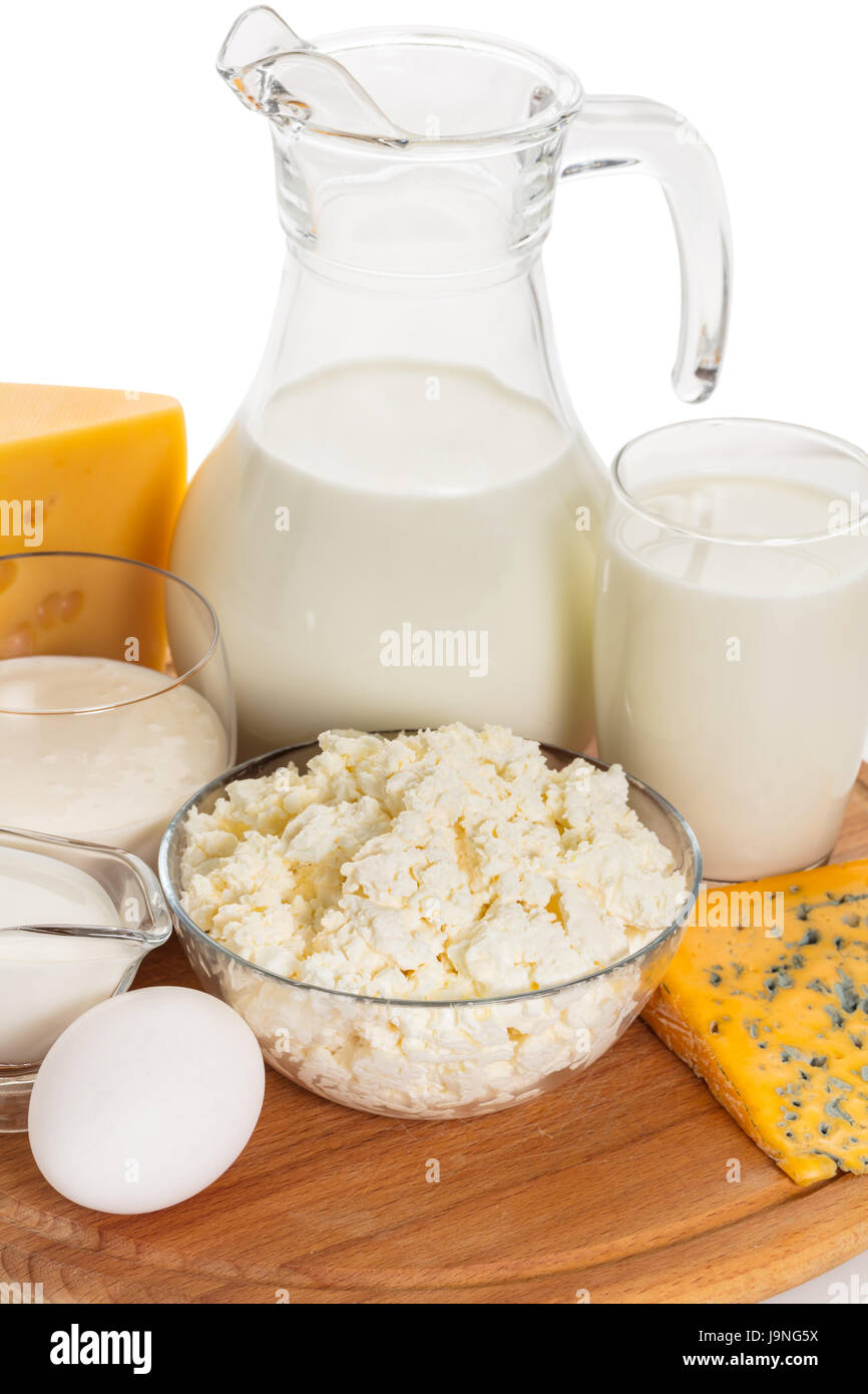 still life of dairy products on white background Stock Photo - Alamy