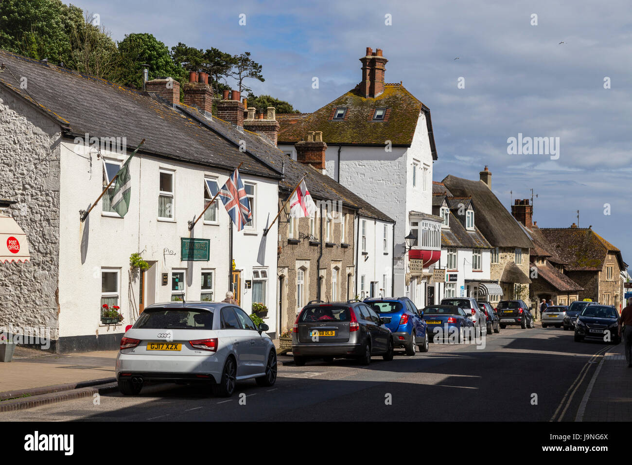 View of Fore Street,Beer, Devon, a pretty fishing village on the ...