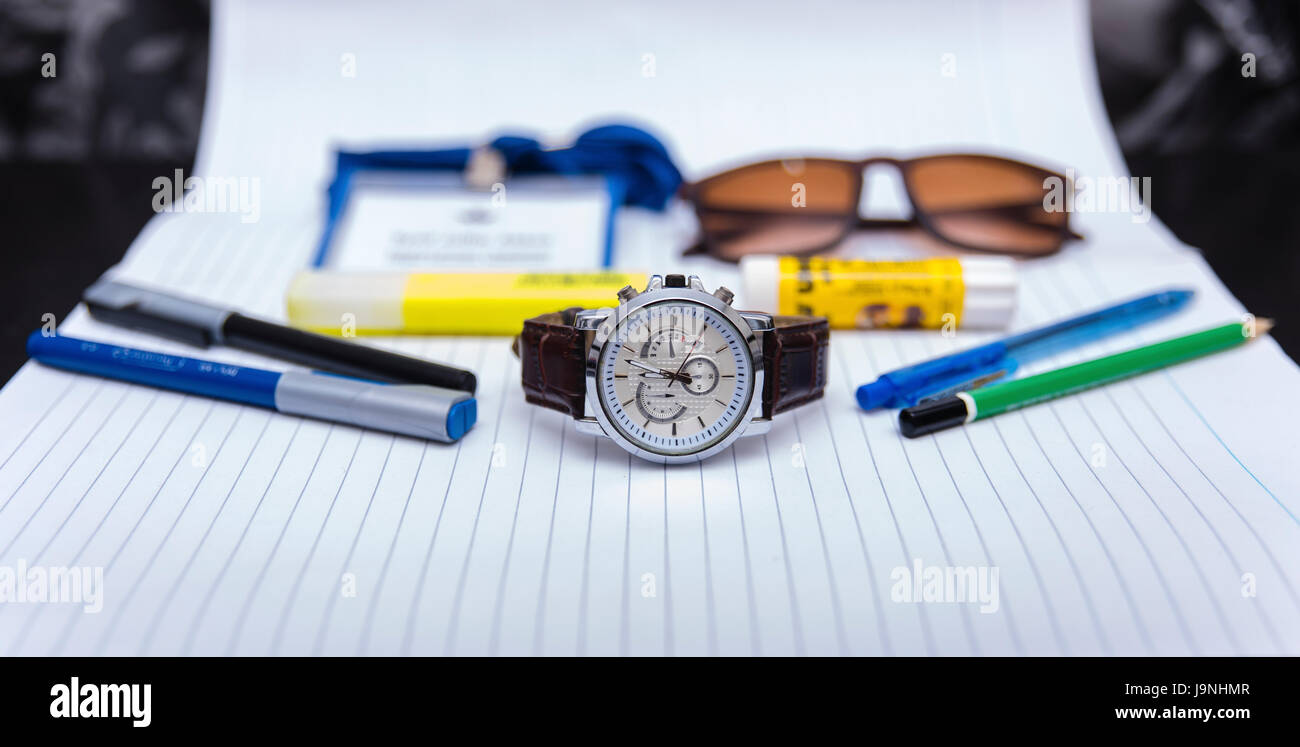 Student Accessories on Paper Stock Photo - Alamy
