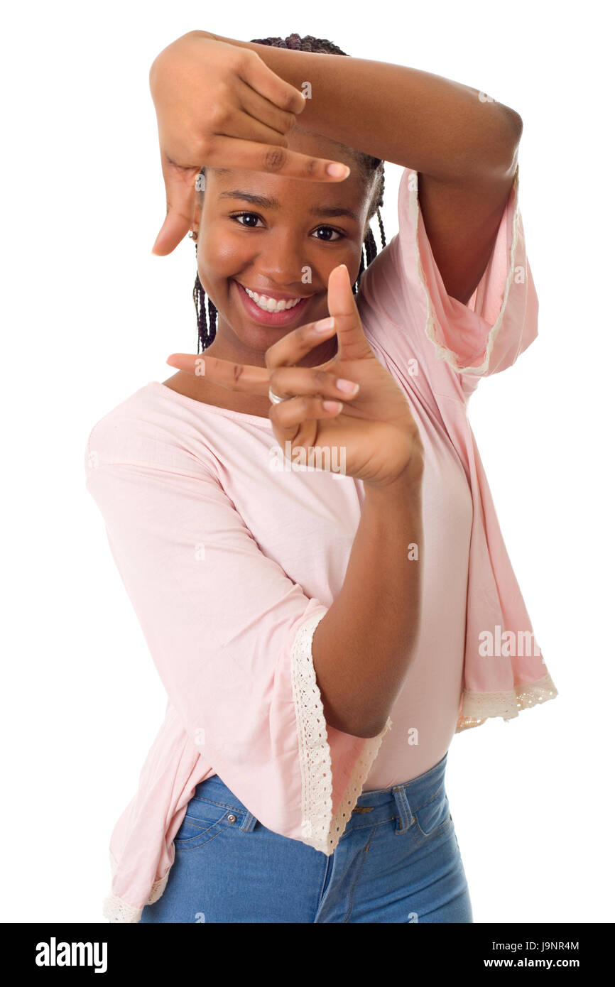 Happy african girl isolated on white background Stock Photo - Alamy